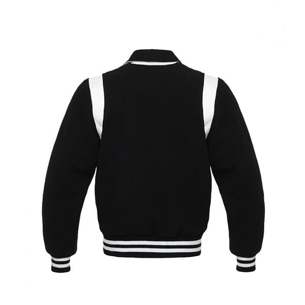 Black Wool Varsity Jacket With White Shoulder Inserts – MARA Leather