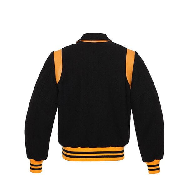 Black Wool Varsity Jacket With yellow Shoulder Inserts – MARA Leather