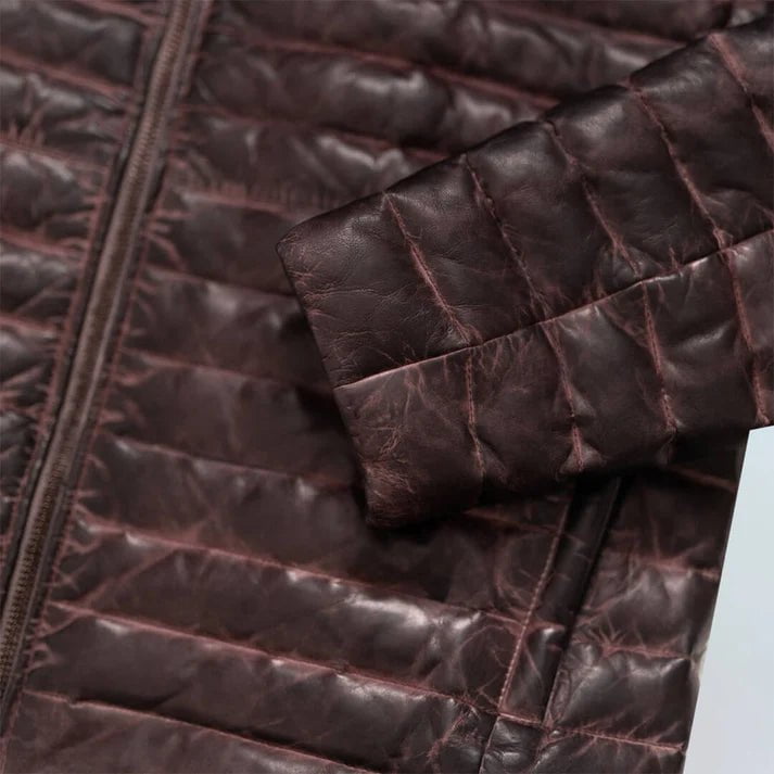 Men's Brown Leather Puffer Jacket – MARA Leather