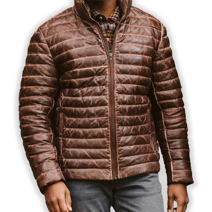 Men's Brown Leather Puffer Jacket – MARA Leather