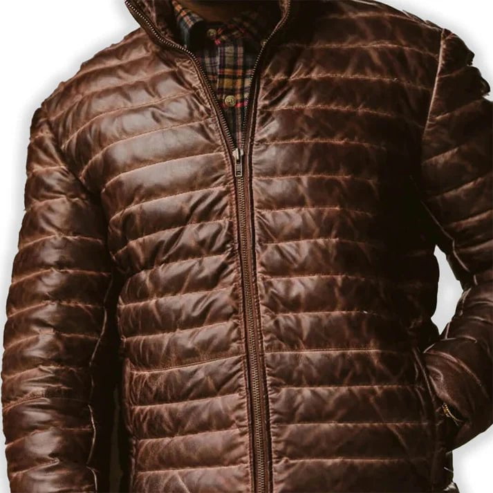 Men's Brown Leather Puffer Jacket – MARA Leather