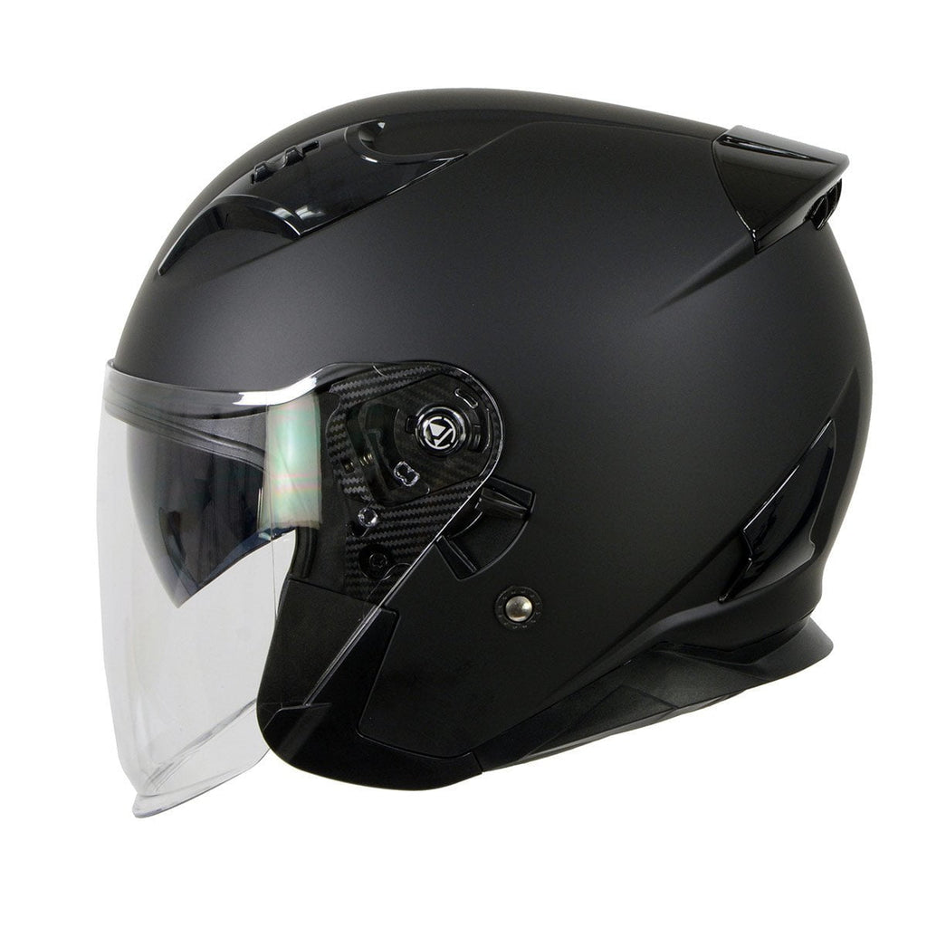 3/4 Matte Black Open Face Helmet for Men and Women Biker with Drop Dow ...