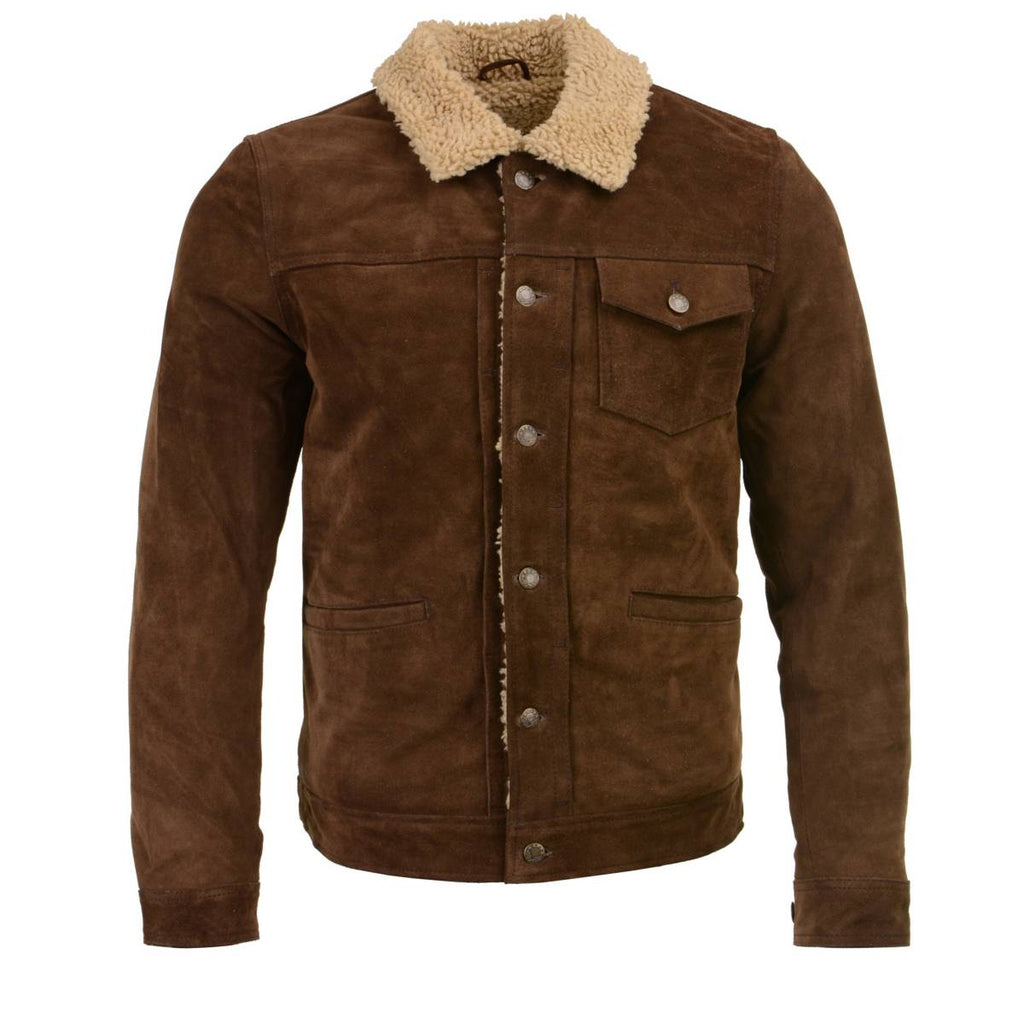 Men's Vintage Suede Leather Coat W/ Shearling Lining – MARA Leather