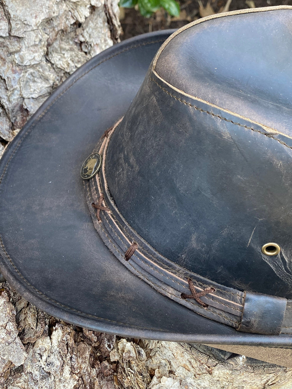 Ruff Ryders Hat - Outback Distressed Black Leather Cowboy Hat – MARA ...